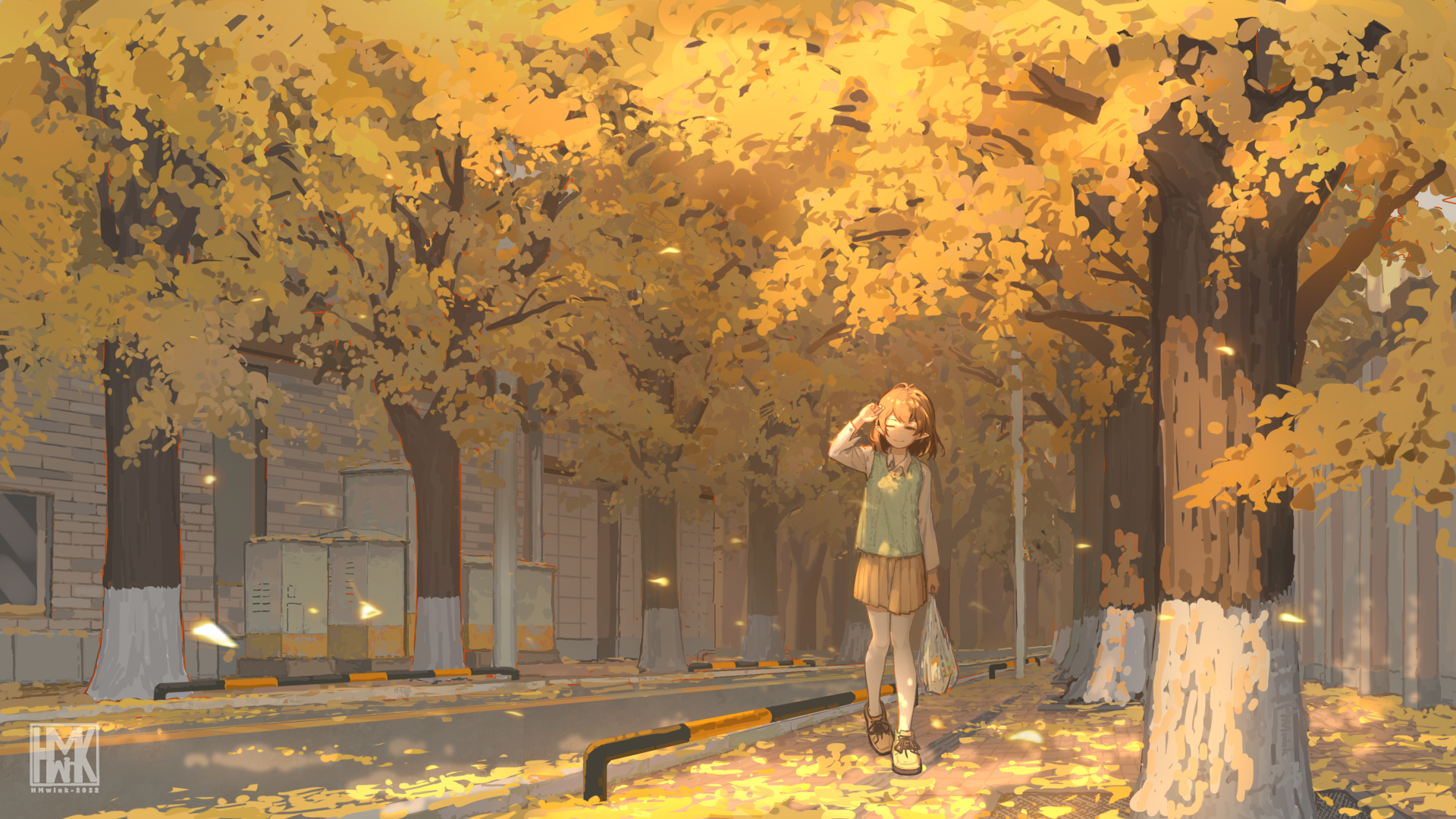 Golden Autumn Stroll — 2K Quad HD Anime Girl Wallpaper by 花铭 ...