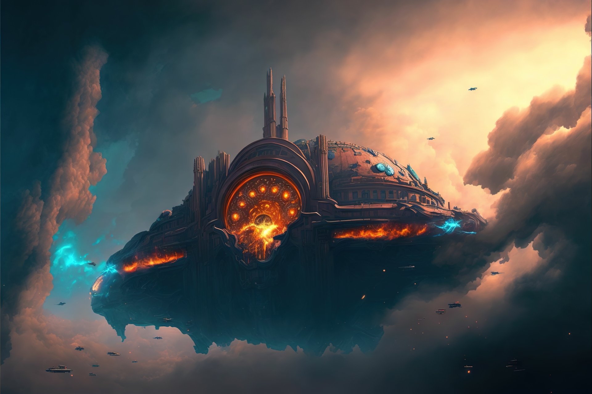 A flying alien spaceship in clouds by Chetan_Creation