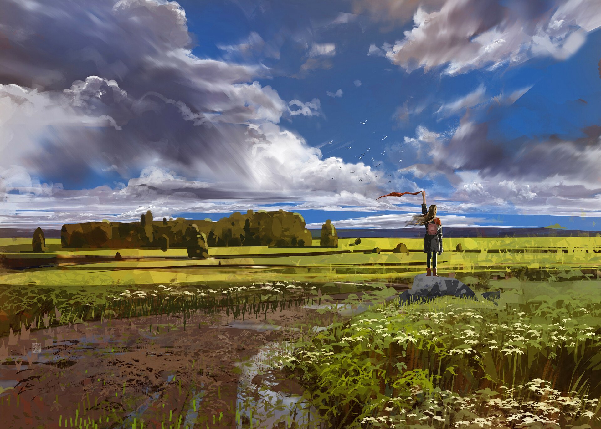 Painterly Marsh Horizon — Artistic Landscape HD Wallpaper by Davood ...