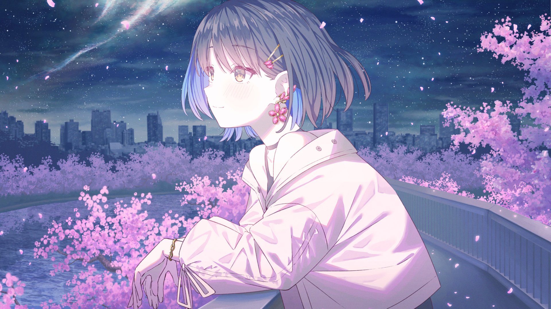 Spring Night Sakura - HD Wallpaper