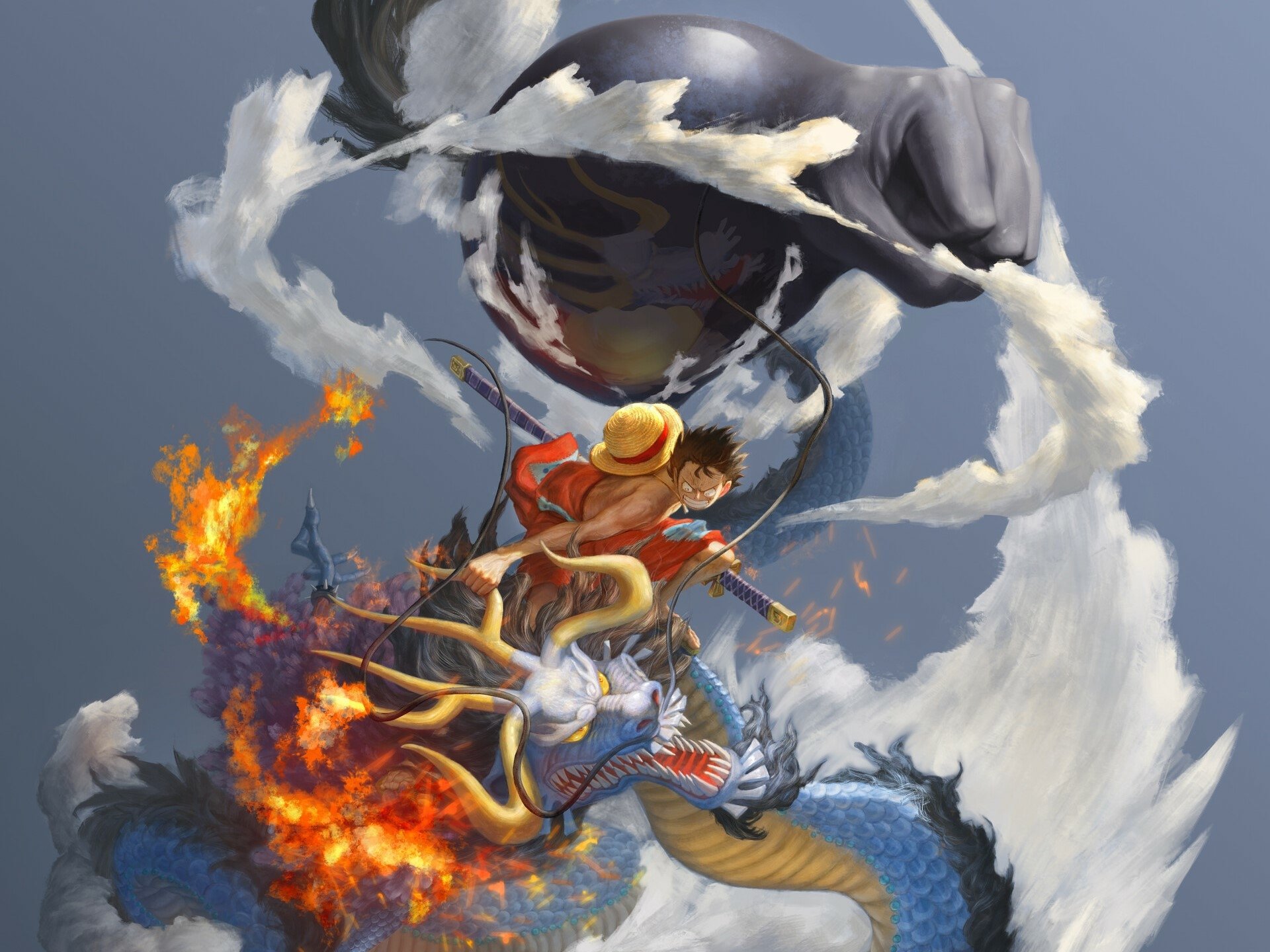 Luffy vs Kaido Epic Clash – HD One Piece Anime Wallpaper by 值值TsuTsu