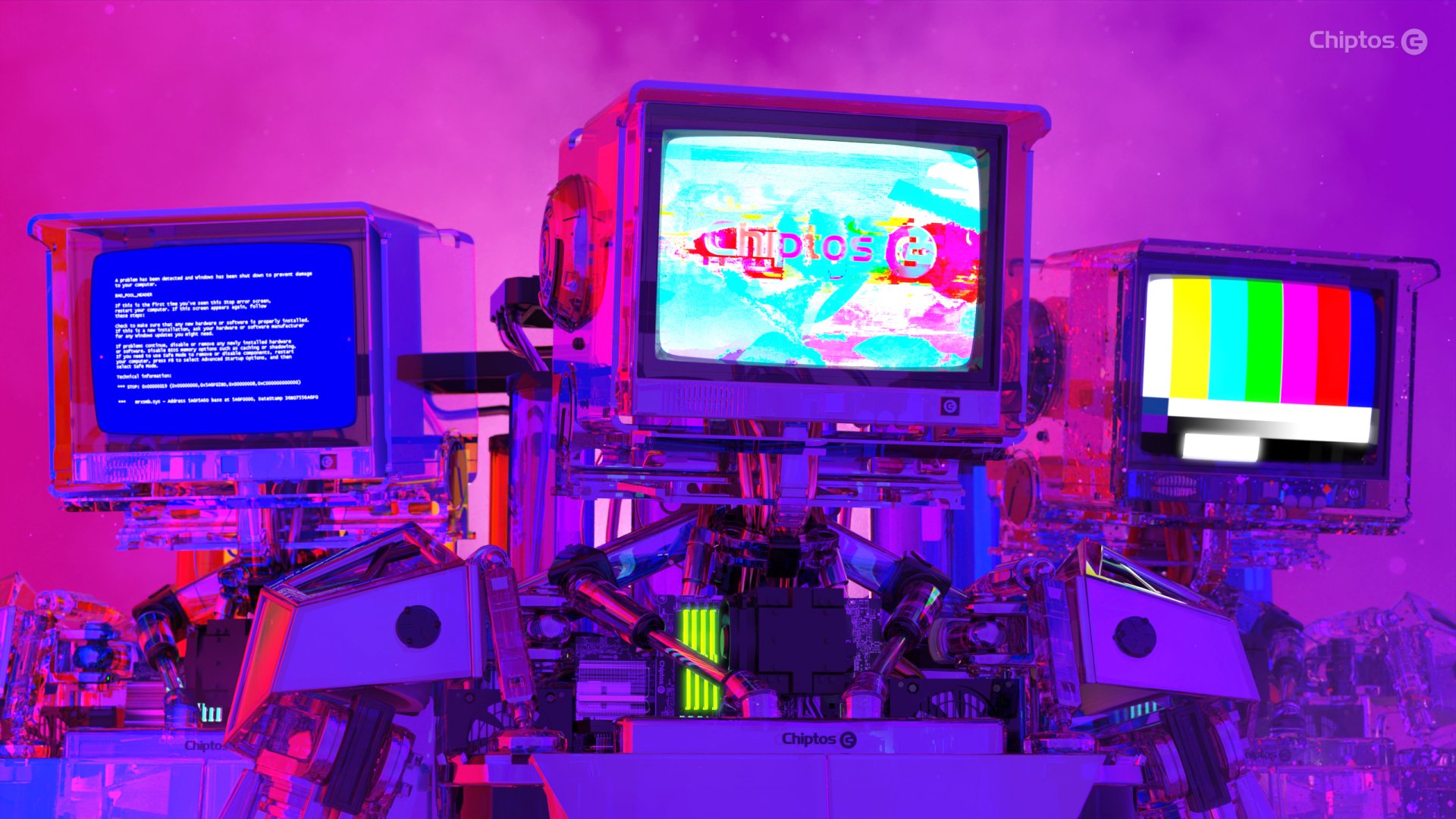 Chiptos X 3D Robot CRT TV Head Monitor 4K NFT Wallpaper Desktop ...