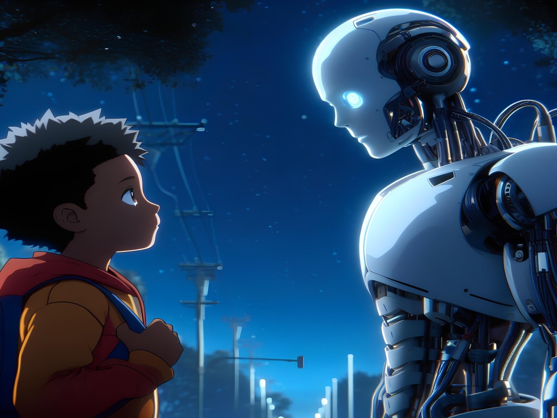 um ser humano e um robo se encarando by Thiago12k