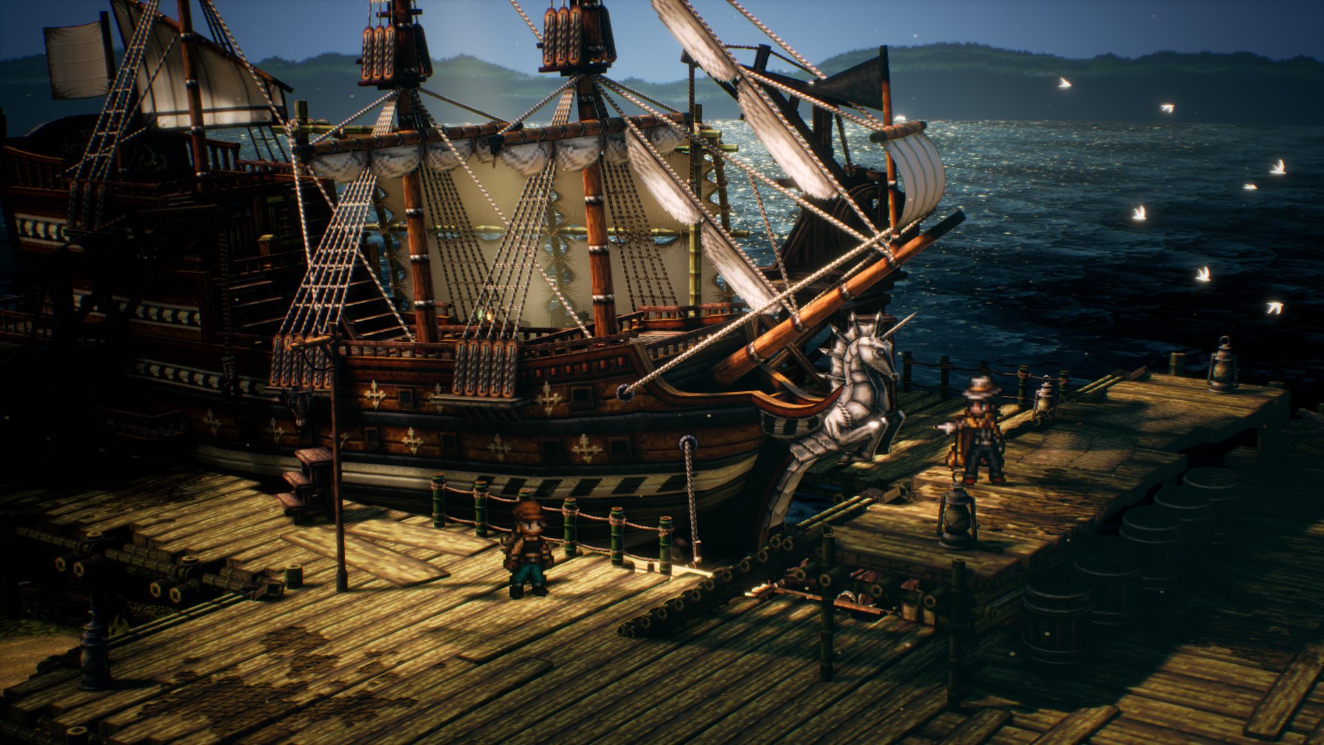 Octopath Traveler II Stunning HD Ship Dock Wallpaper