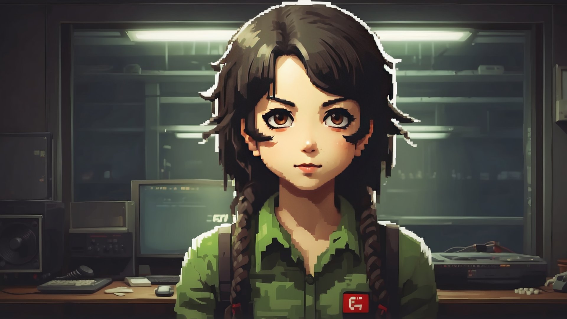 Animated Girl in Control Room HD Wallpaper by AlphaMiner