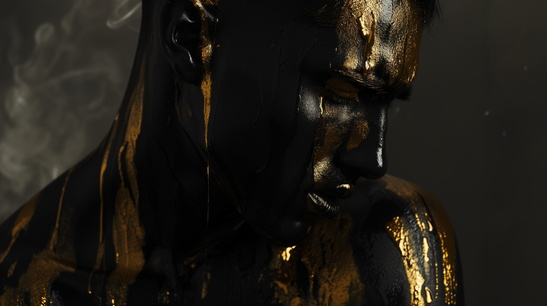 Contemplative Man in Gold - Artistic Sadness HD Wallpaper by robokoboto