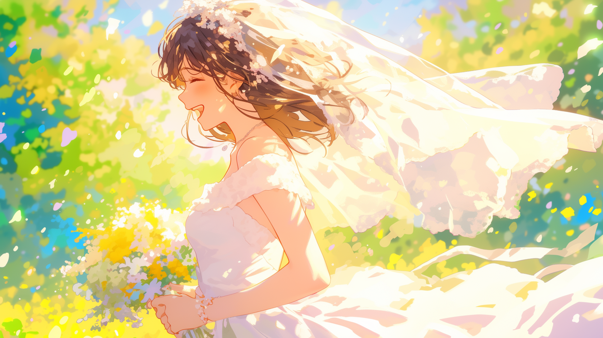 Radiant Bride in Sunshine - Wedding Dress HD Wallpaper by CelestialCanvas