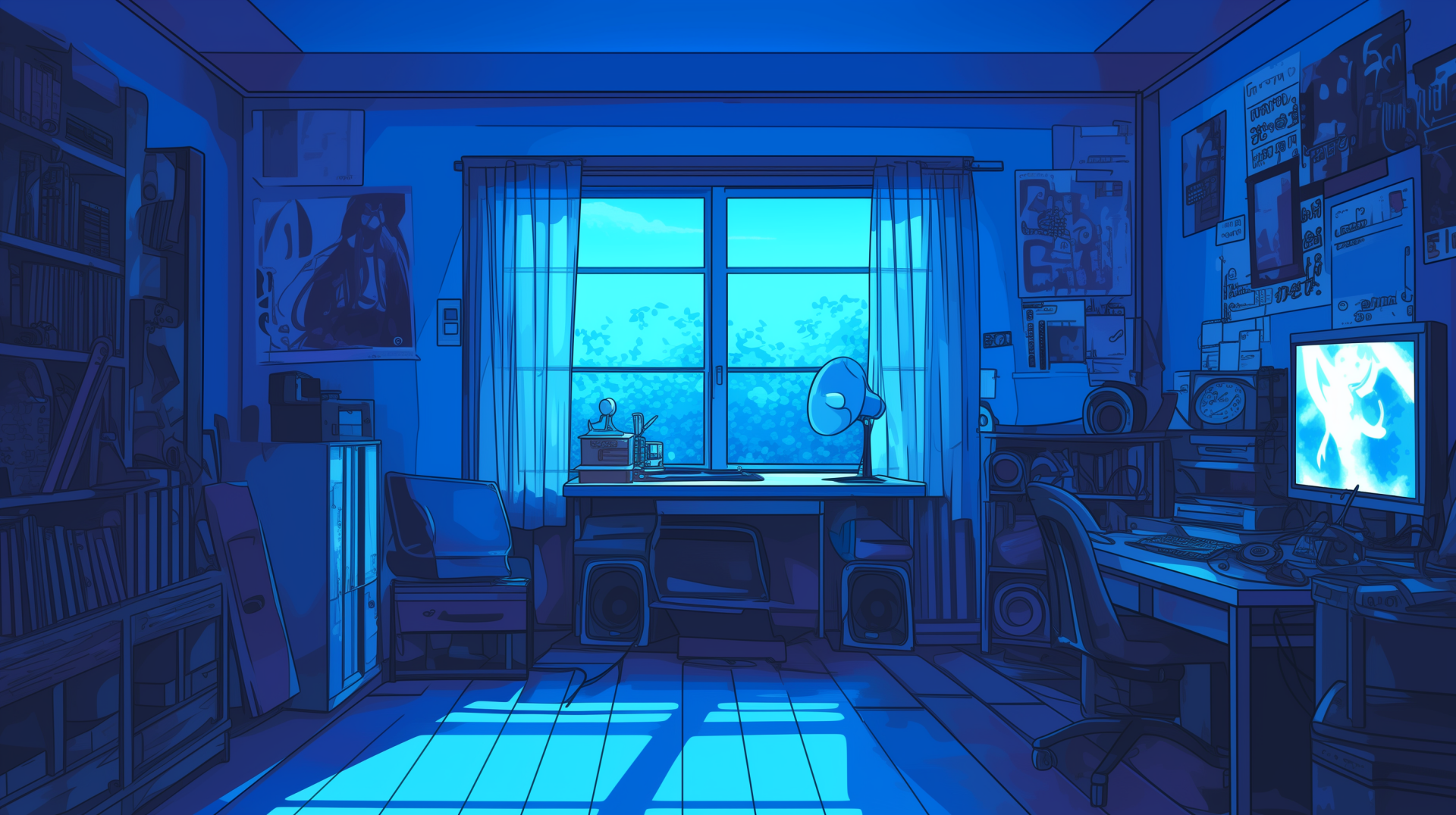 Anime Themed Room in Cool Blue - HD Wallpaper by robokoboto