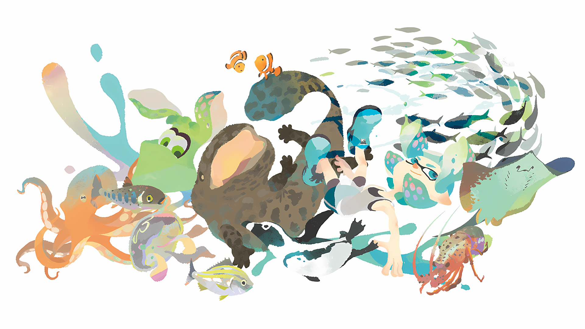 Splatoon HD Wallpaper: Vibrant Ink and Ocean Life Fusion