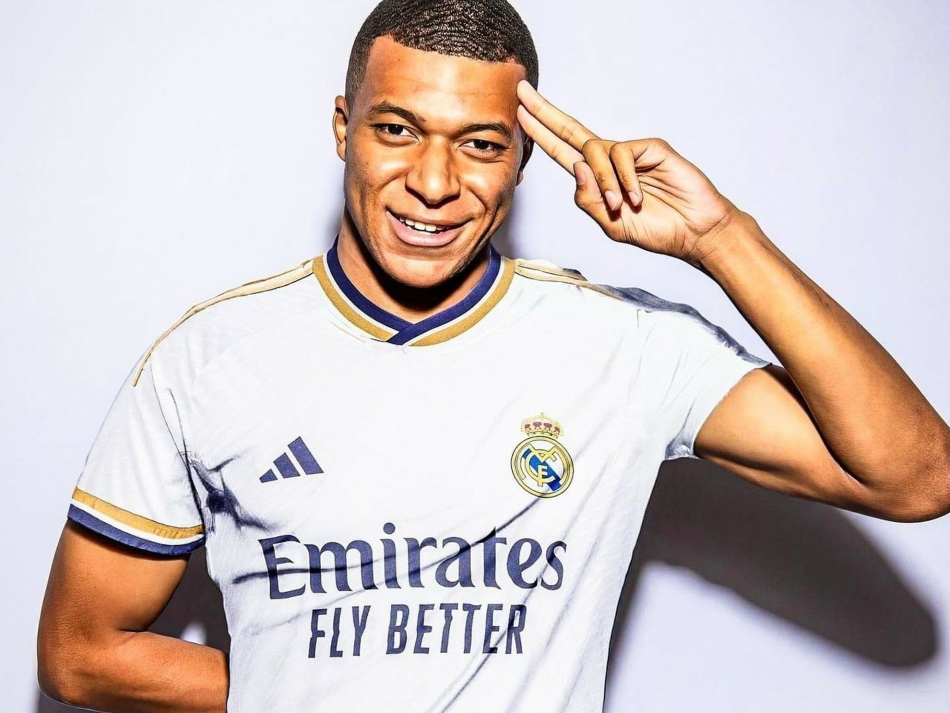 HD Wallpaper: Soccer Star Kylian Mbappé in Real Madrid C.F. Jersey