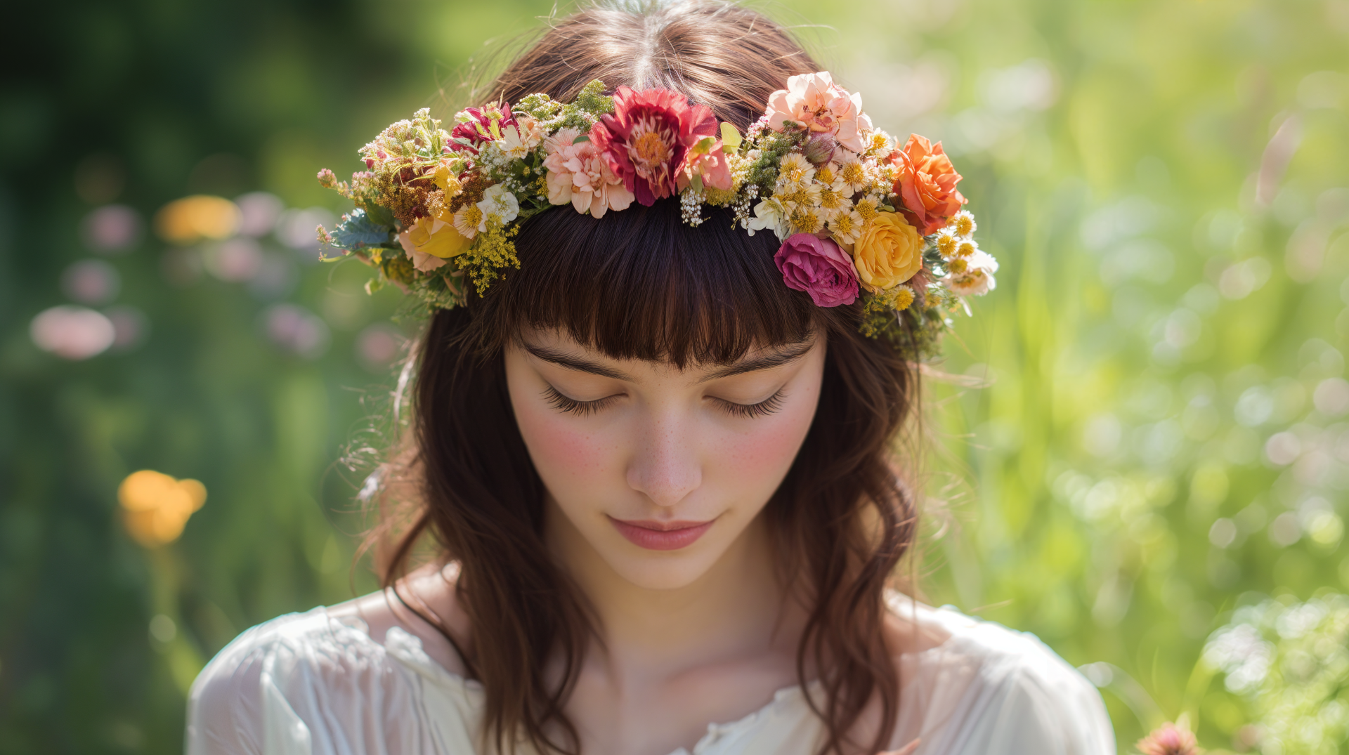 Enchanting Woman in Floral Crown - 4K Ultra HD Wallpaper by robokoboto