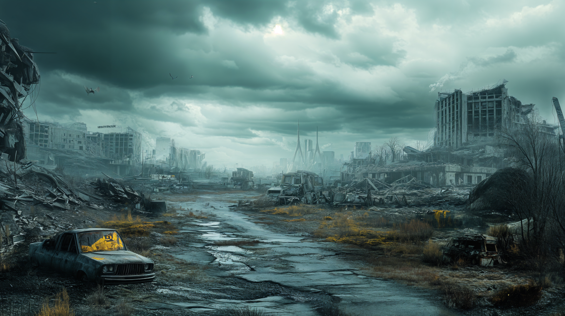 Dystopian Dreams: 4K Ultra HD Wallpaper of a Somber Landscape by robokoboto