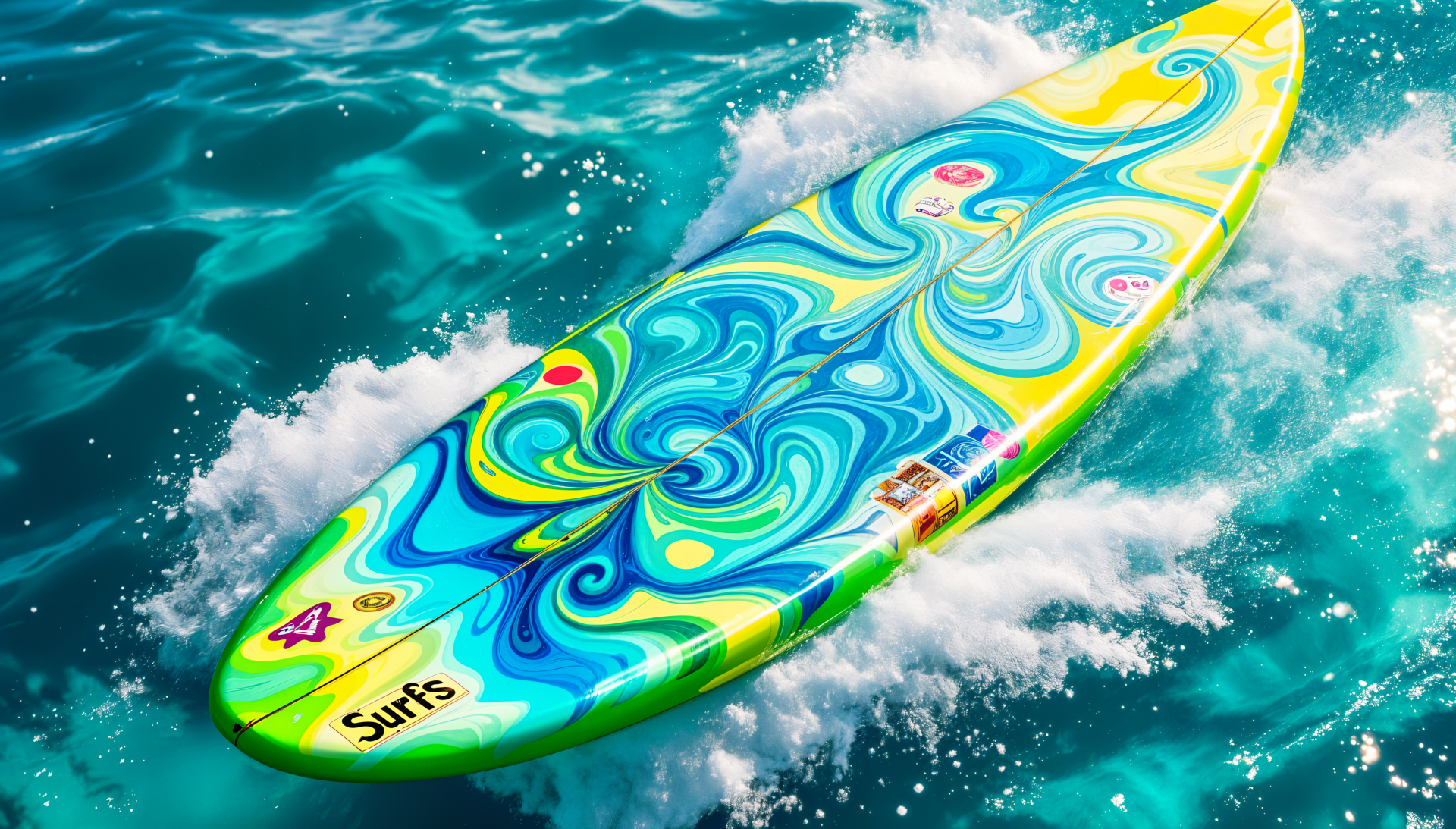Vibrant Surfboard in 4K Ultra HD Wallpaper by QuantumCurator