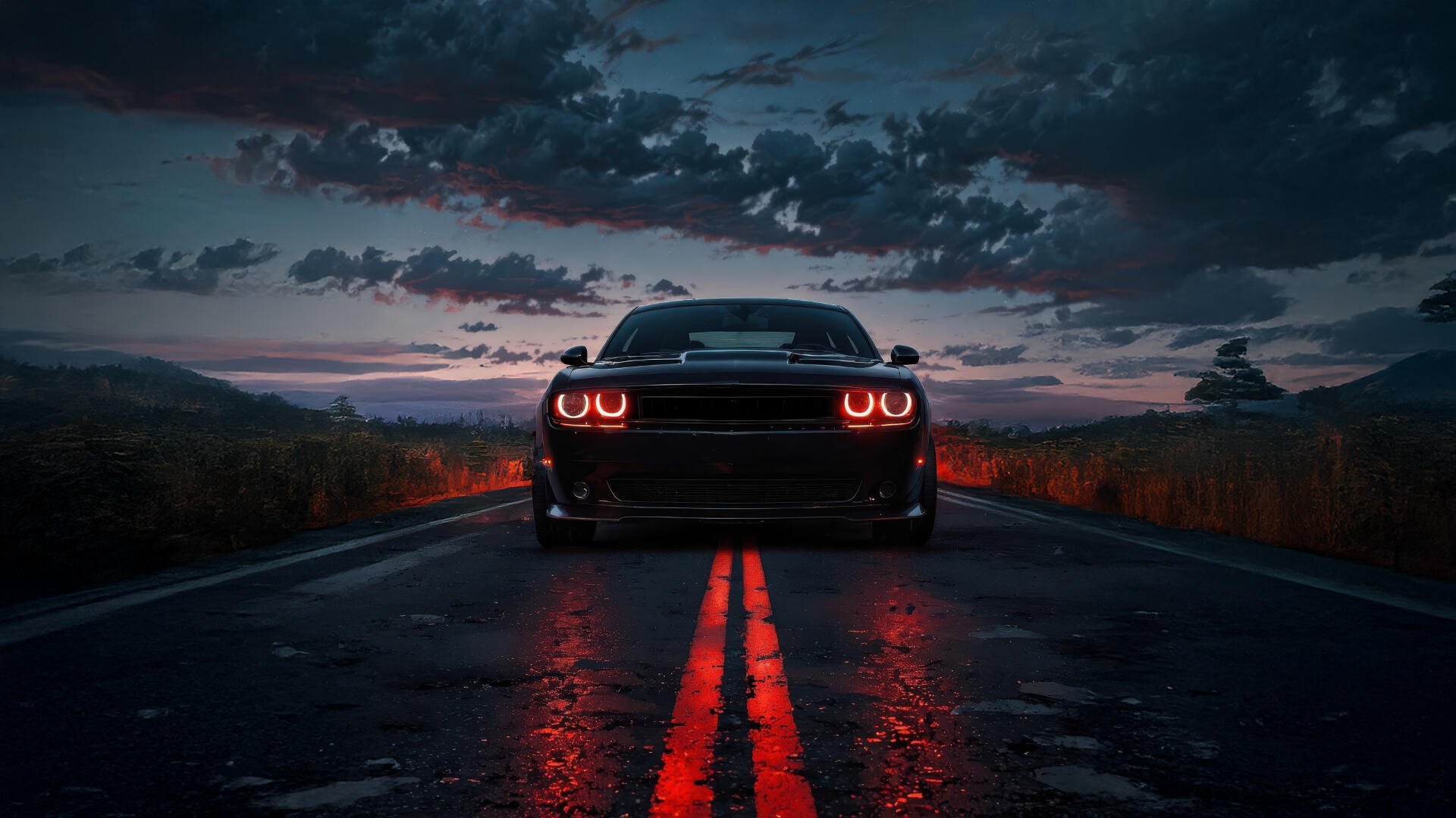 Dodge Challenger 4K Ultra HD Wallpaper – Nighttime Muscle Car View by ...