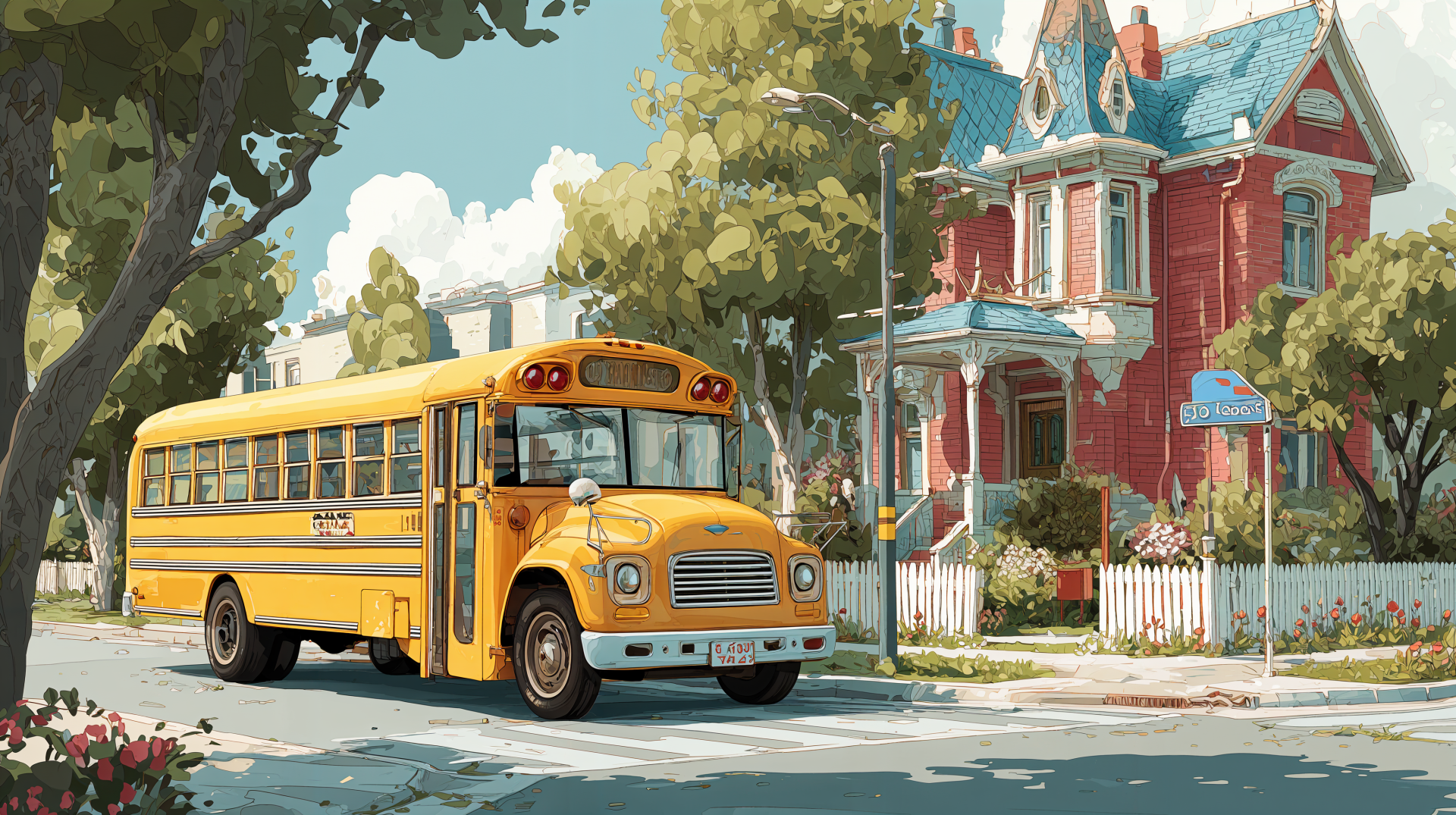 4K Ultra HD School Bus Scene Wallpaper by robokoboto