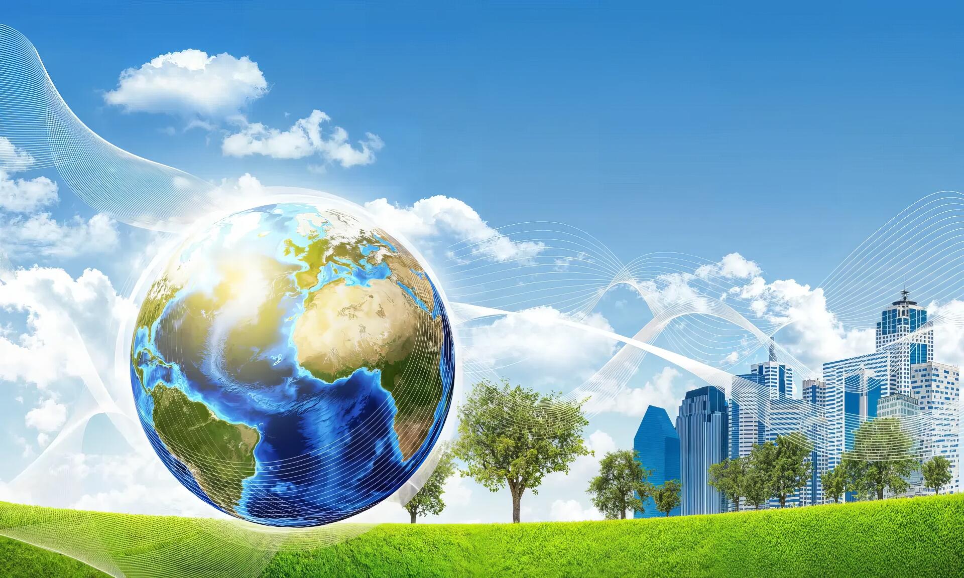 Frutiger Aero HD Wallpaper – Futuristic Earth and Cityscape in Harmony