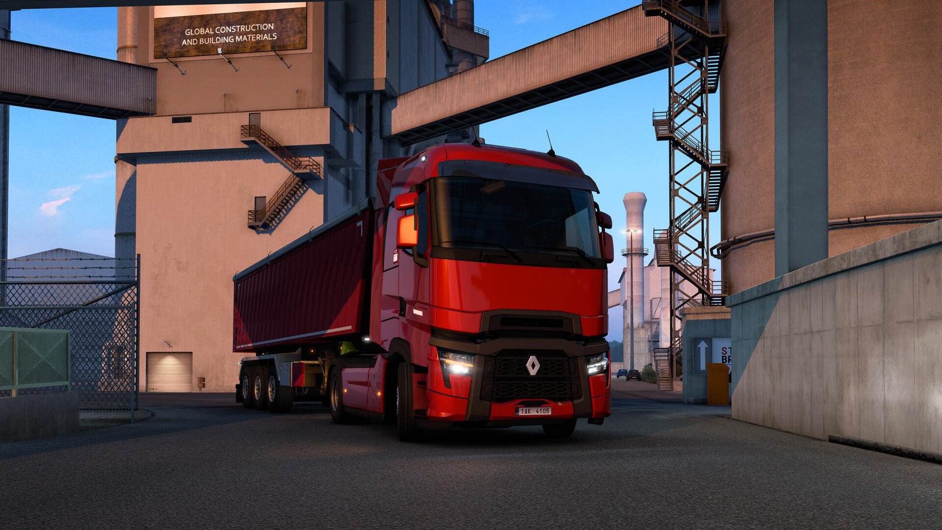 Euro Truck Simulator 2 HD Wallpaper – Red Truck in Industrial Setting ...