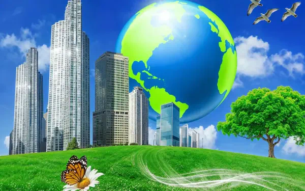 Frutiger Aero HD Wallpaper – Futuristic Earth and Cityscape in Harmony