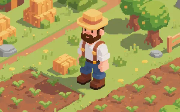 4K Ultra HD Farmer in Pixel Art Paradise by QuantumCurator