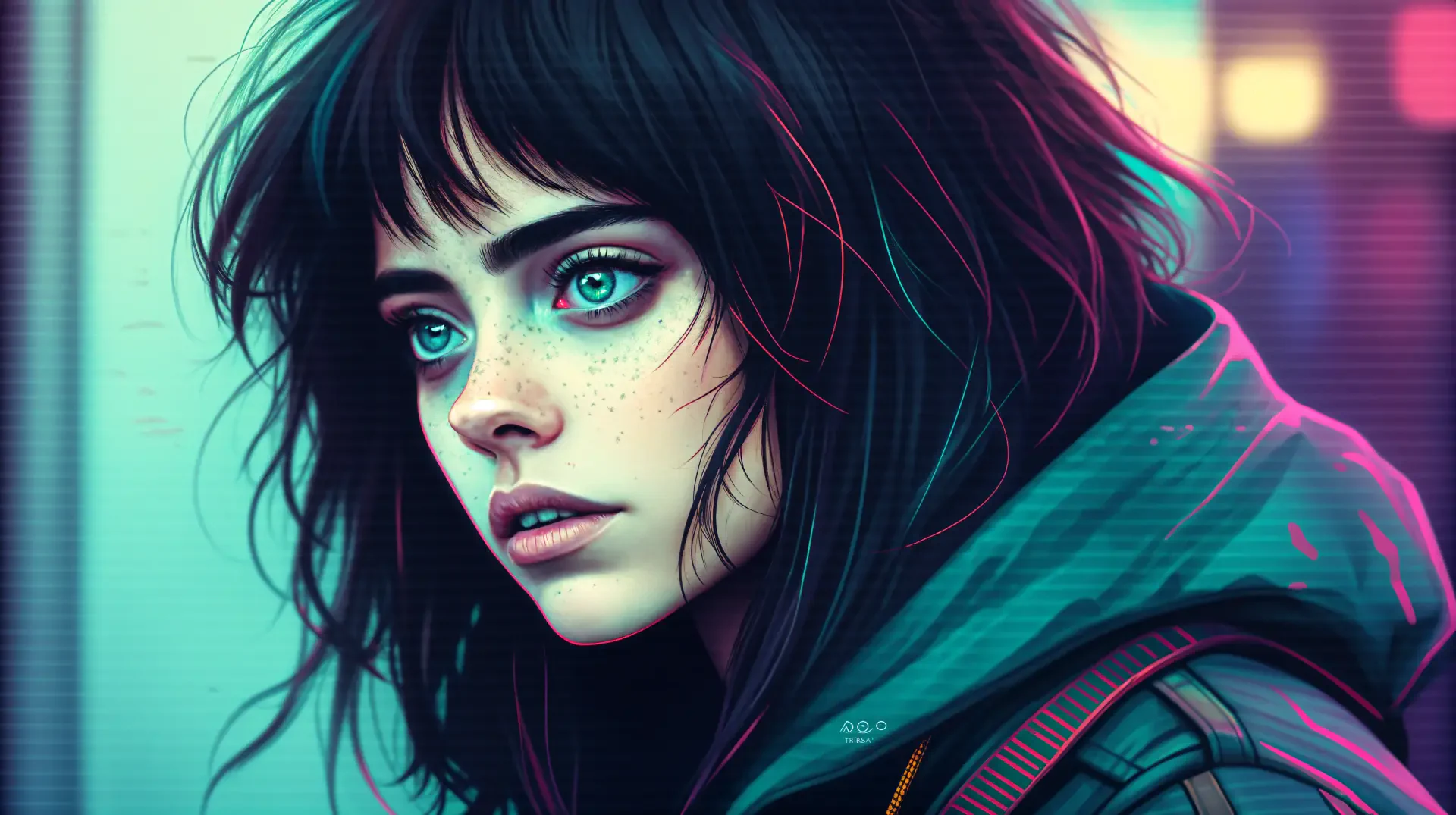 Neon-Eyed Emo Girl — 4K Ultra HD Wallpaper | Midnight Emo 4K | Cyan ...