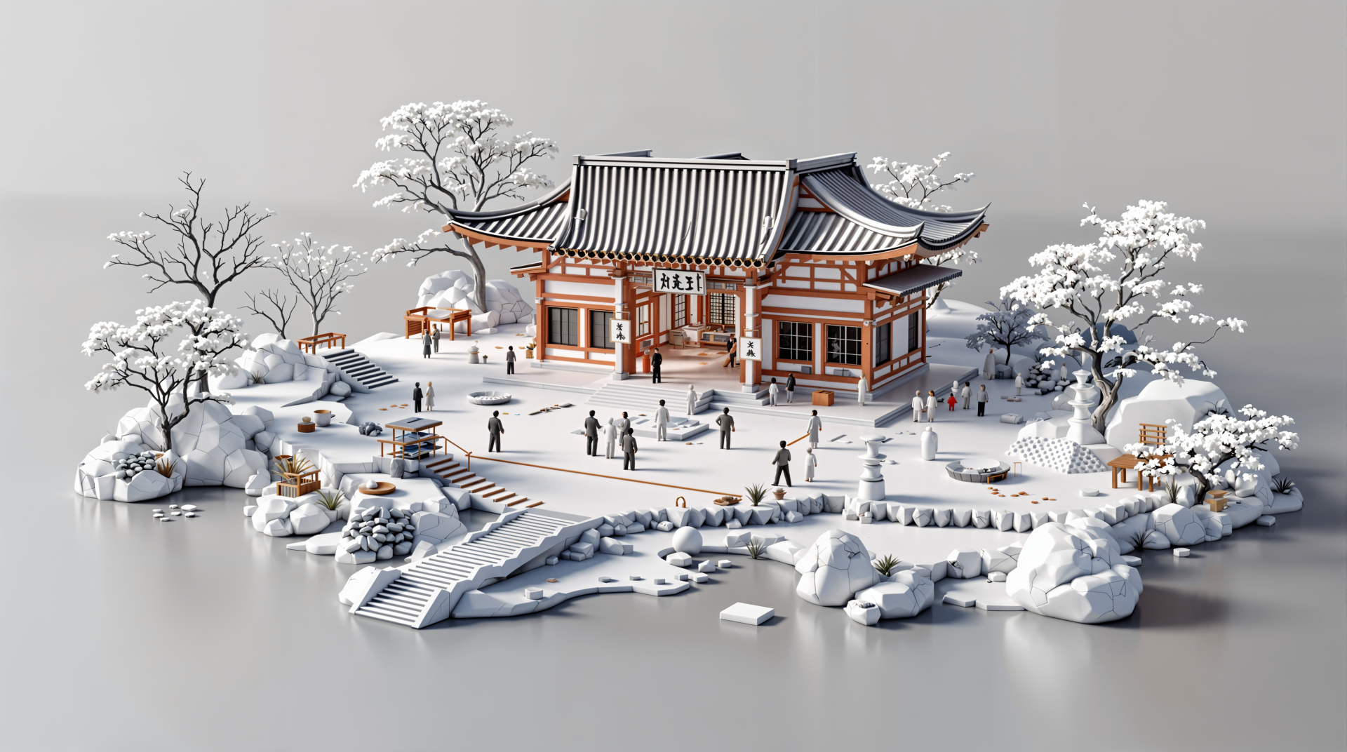 Winter Zen Dojo Island — 4K Ultra HD Wallpaper by QuantumCurator