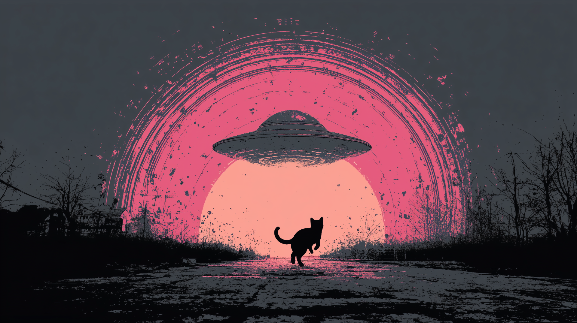 Space Cat Abduction — Funny Alien Logo (AI Art HD Wallpaper)