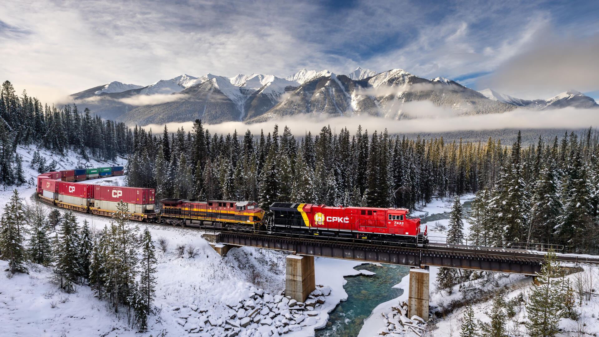 5K Ultra HD: Snowbound Mountain Freight on Winter Railroad by Ryan Gaynor
