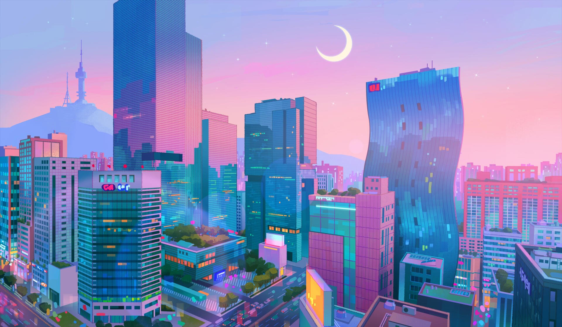 K-Pop Demon Hunters: Seoul Skyscraper 2K Quad HD by Laura Price