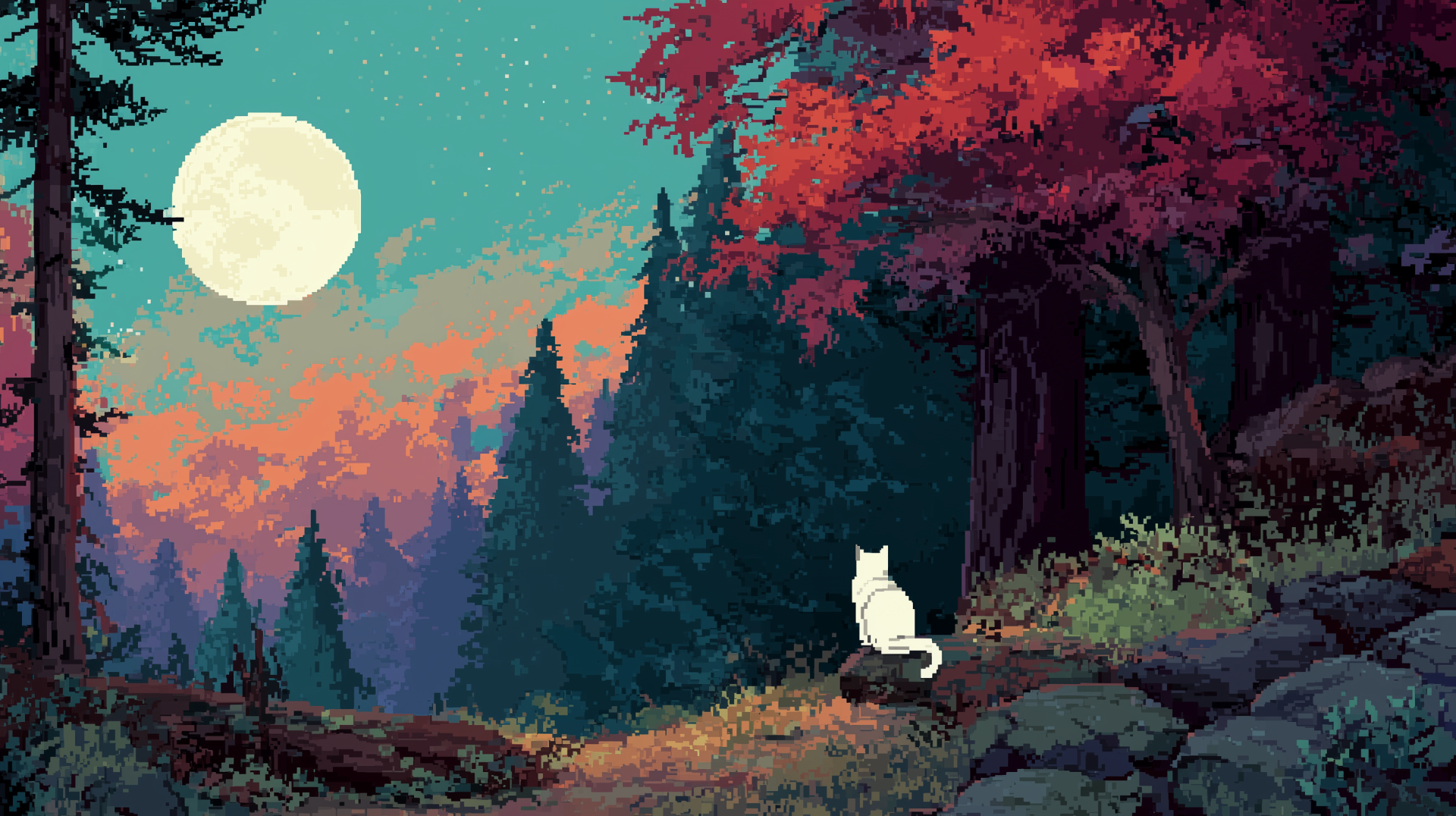 Moonlit Pixel Cat — 2K Quad HD AI Wallpaper | 2912x1632 | Wallpaper Abyss