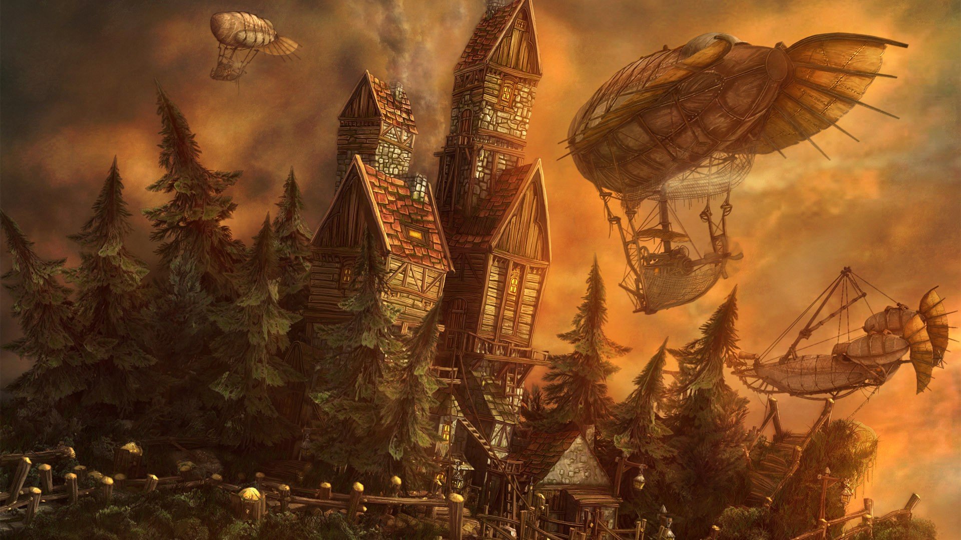 Epic Fantasy Tower: Airship Adventure HD Wallpaper