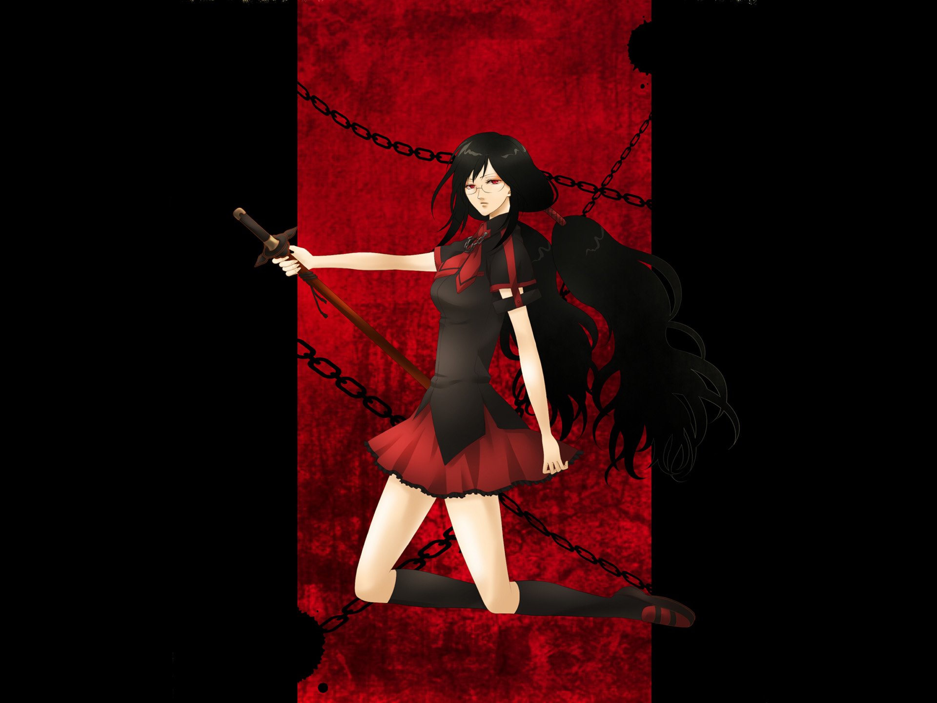 Saya Kisaragi HD Wallpaper | Blood-C Anime Elegance in Red