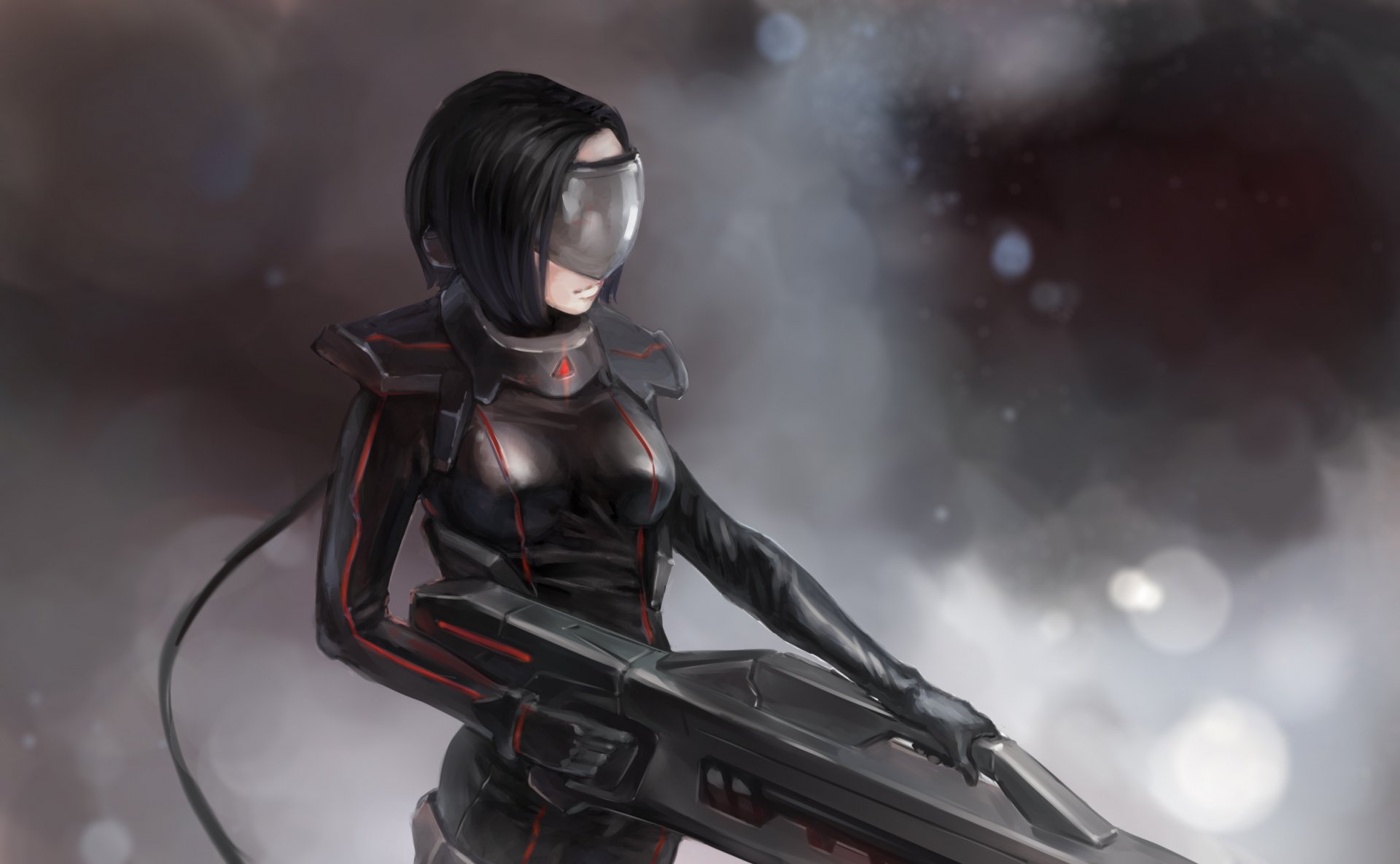 Futuristic Woman Warrior with Rifle - HD Wallpaper