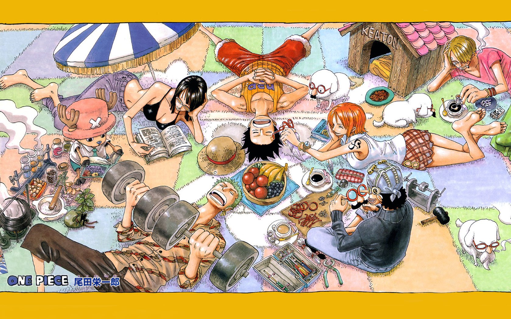 One Piece Anime HD Wallpaper: Sunny Crew’s Relaxing Beach Day ...