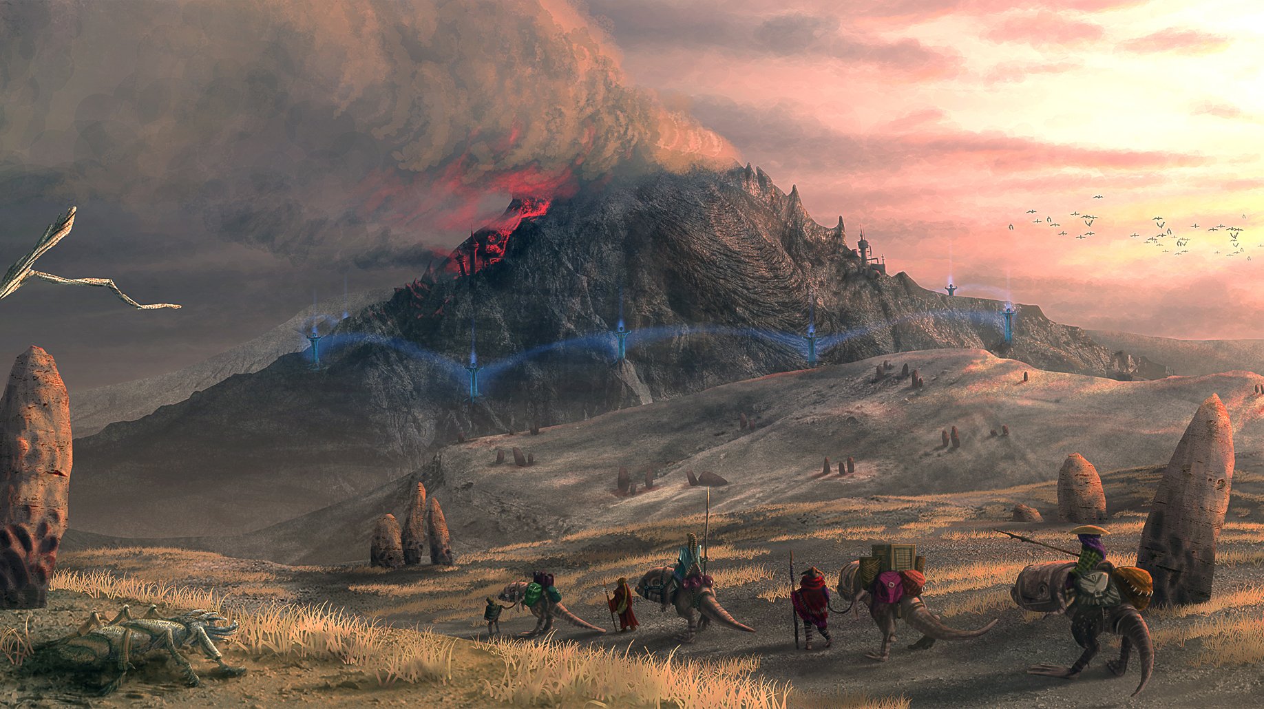 Epic Fantasy Landscape: HD Wallpaper of a Majestic Volcano Journey ...