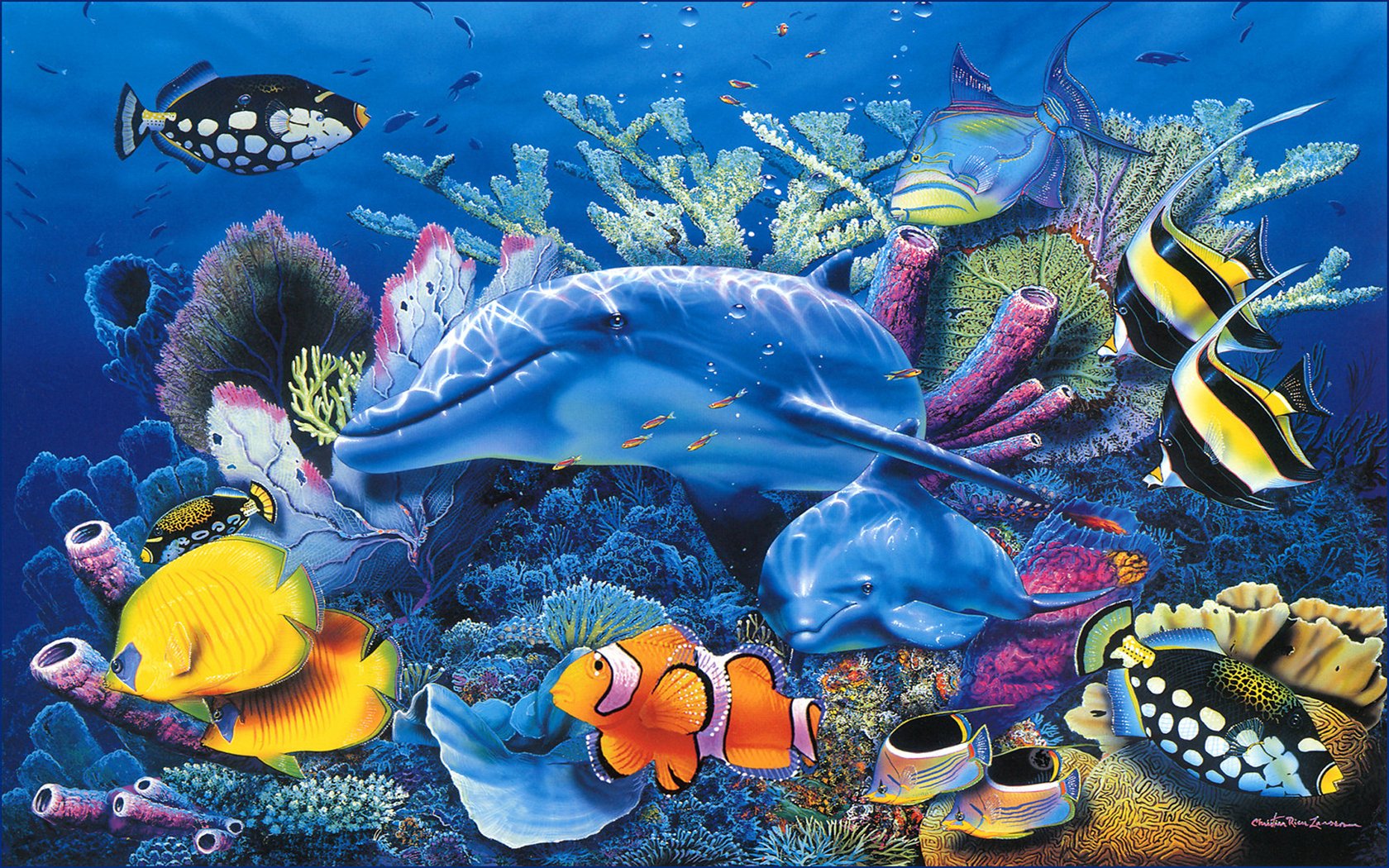 Vibrant Ocean Life: Artistic HD Underwater Wallpaper