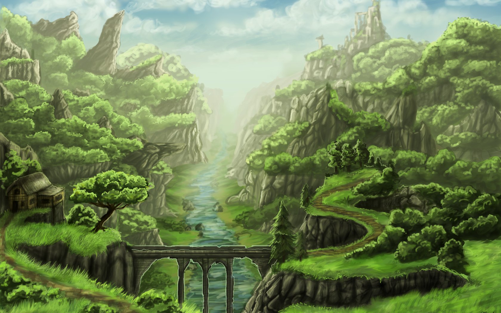 Enchanted Realms: Stunning Fantasy Landscape HD Wallpaper | 1680x1050 ...