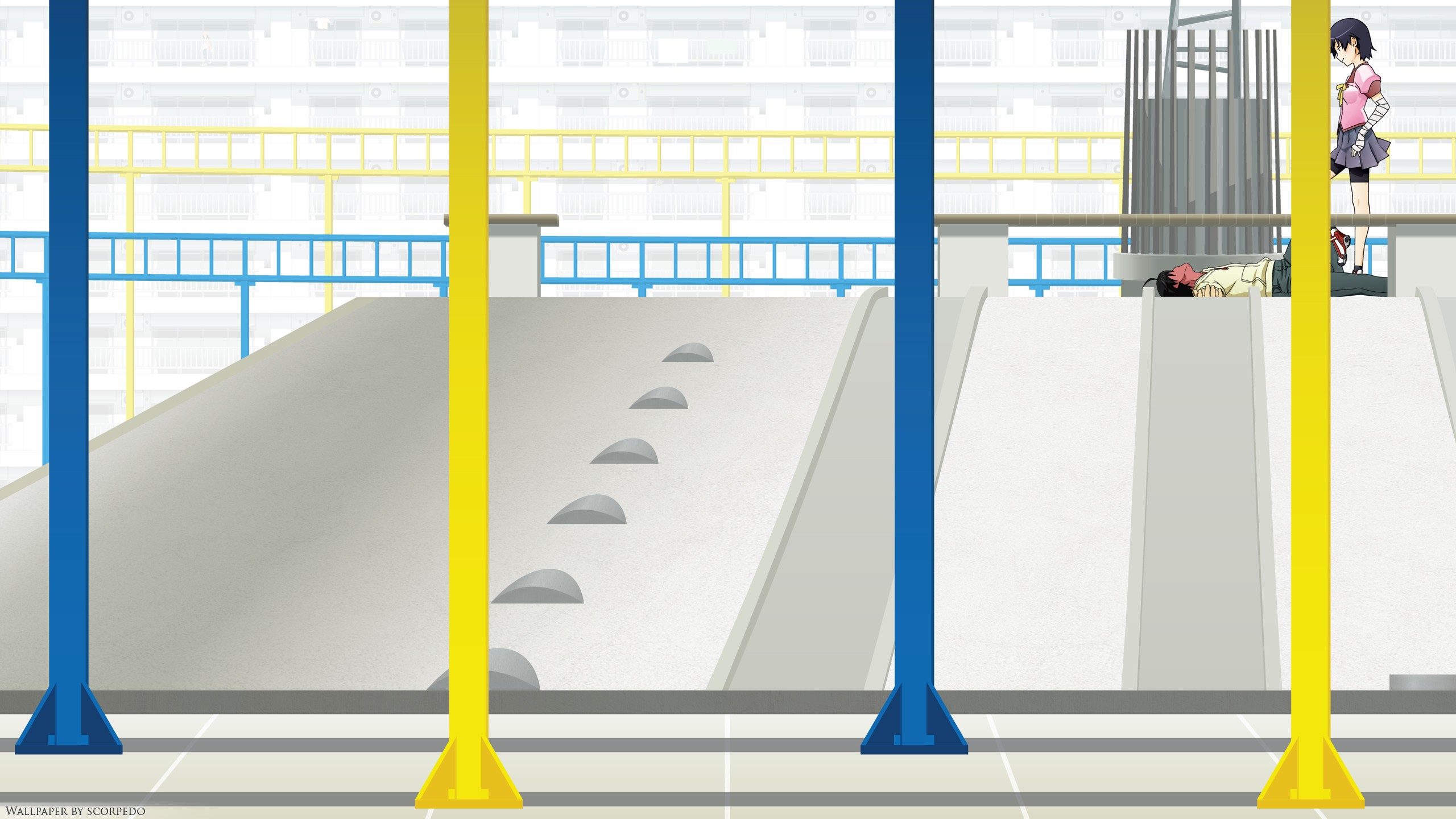 Monogatari HD Wallpaper: Suruga Kanbaru & Koyomi Araragi Scene