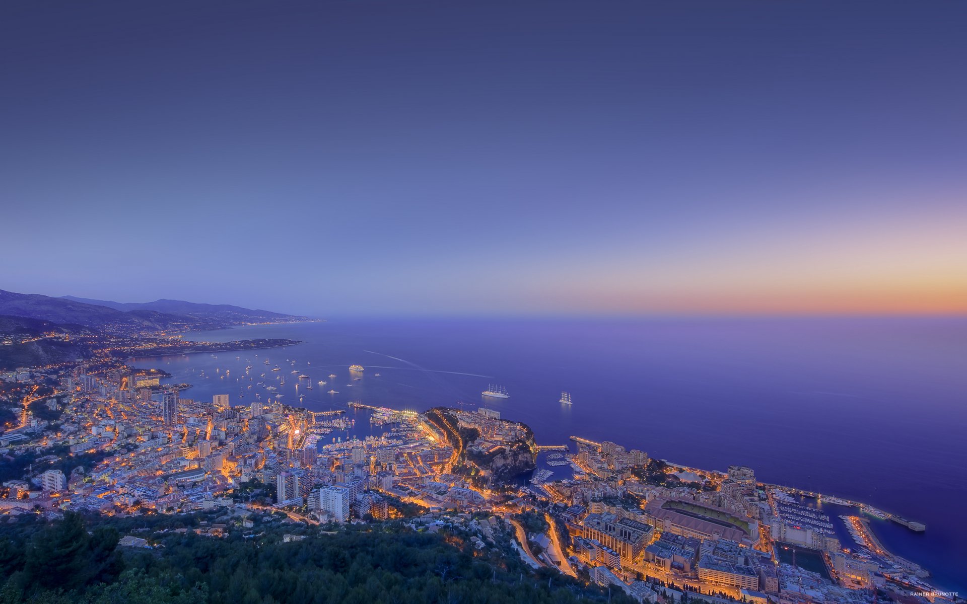 Monaco Evening Glow: Stunning Ocean Sunset HD Wallpaper by Crevisio
