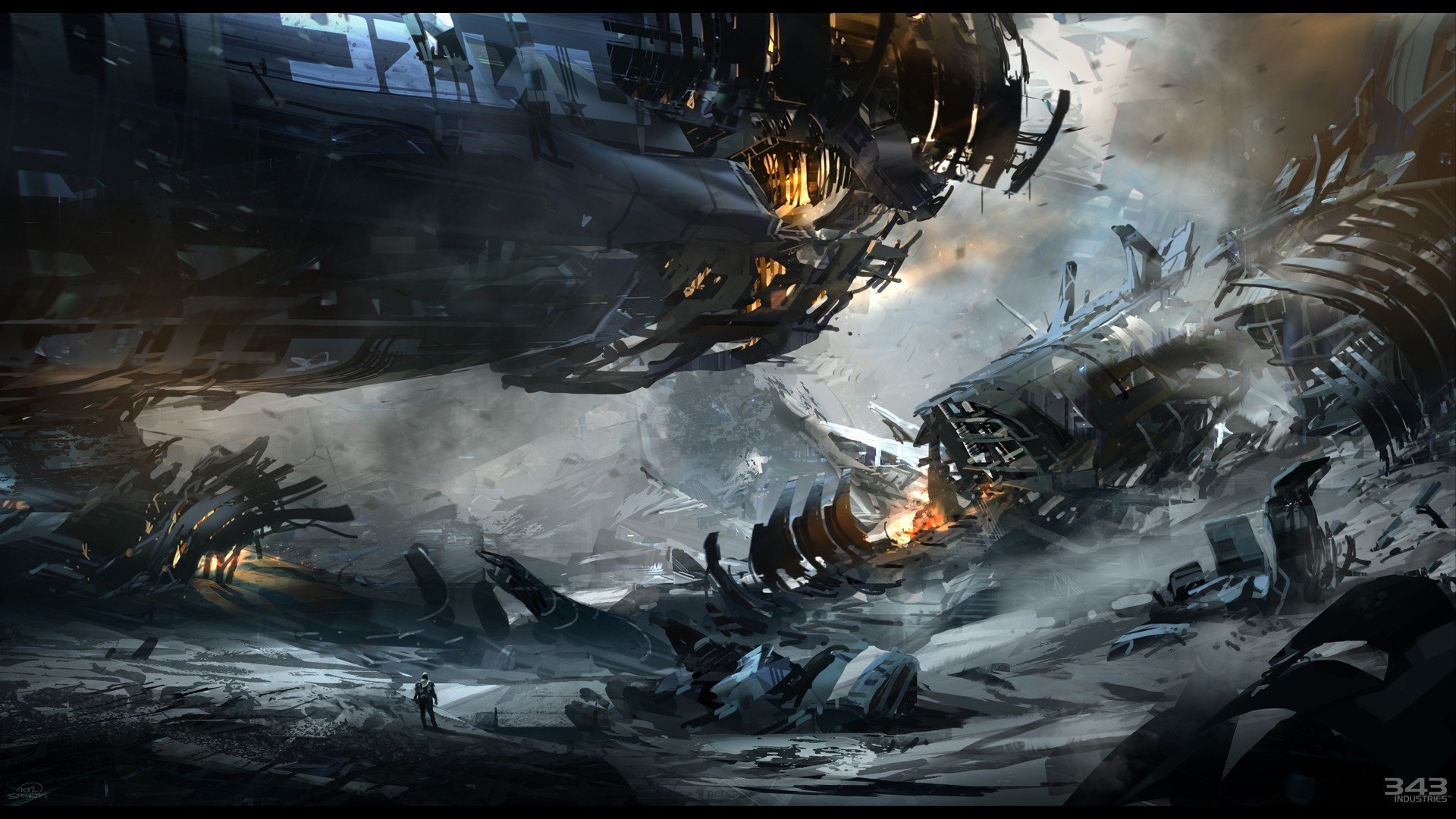 Epic Sci-Fi Spaceship Wreckage - HD Wallpaper