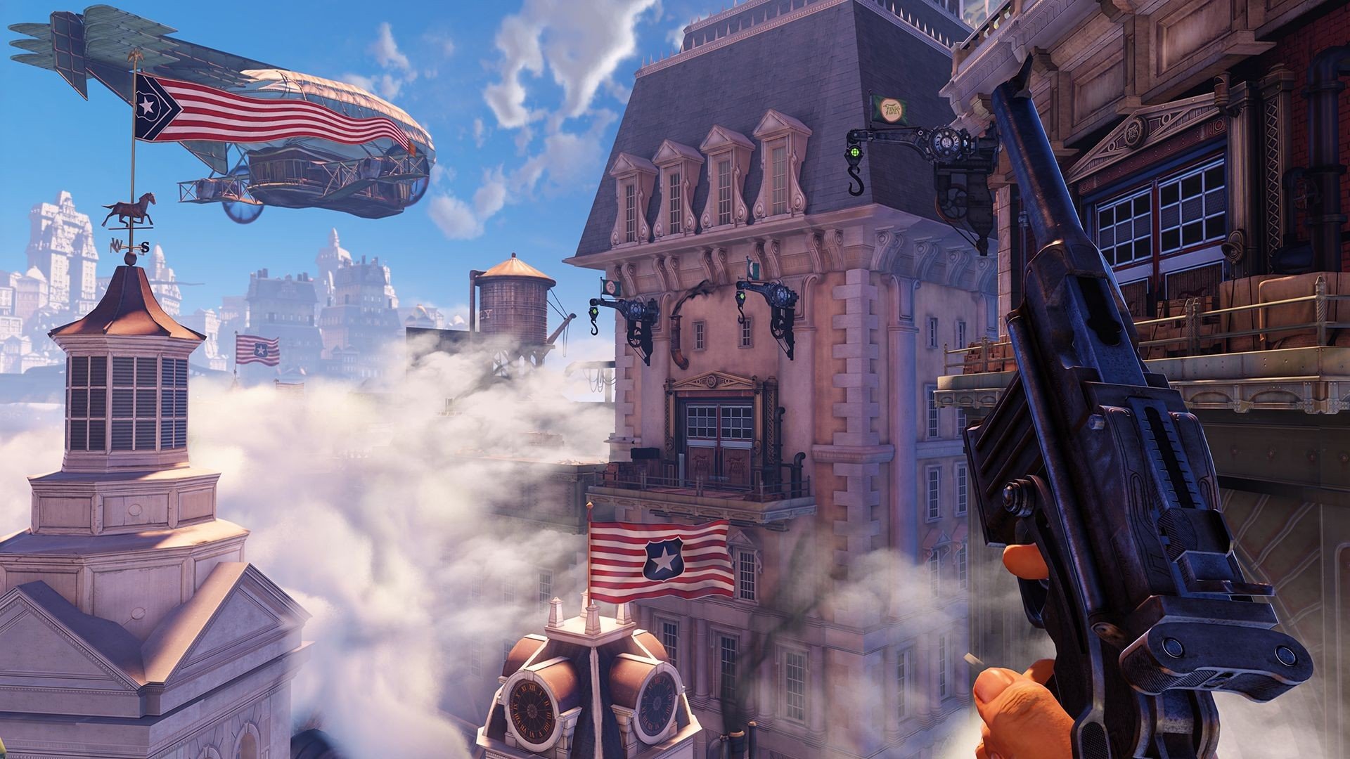 Bioshock Infinite: Steampunk Cityscape with Soaring Blimp HD Wallpaper