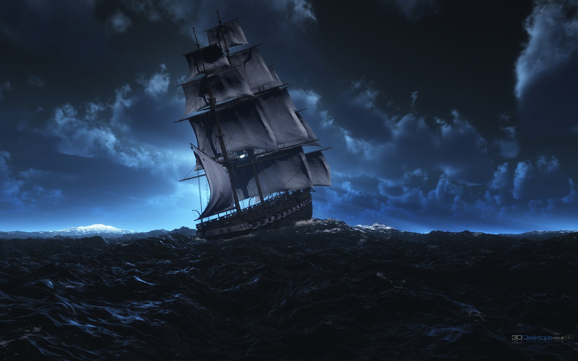 Epic Fantasy Voyage: HD Midnight Ship on Stormy Seas | 1920x1200 ...