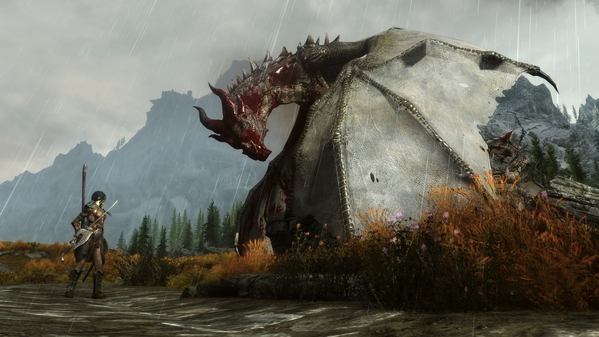 Epic Skyrim HD Wallpaper: Battle of Dragons