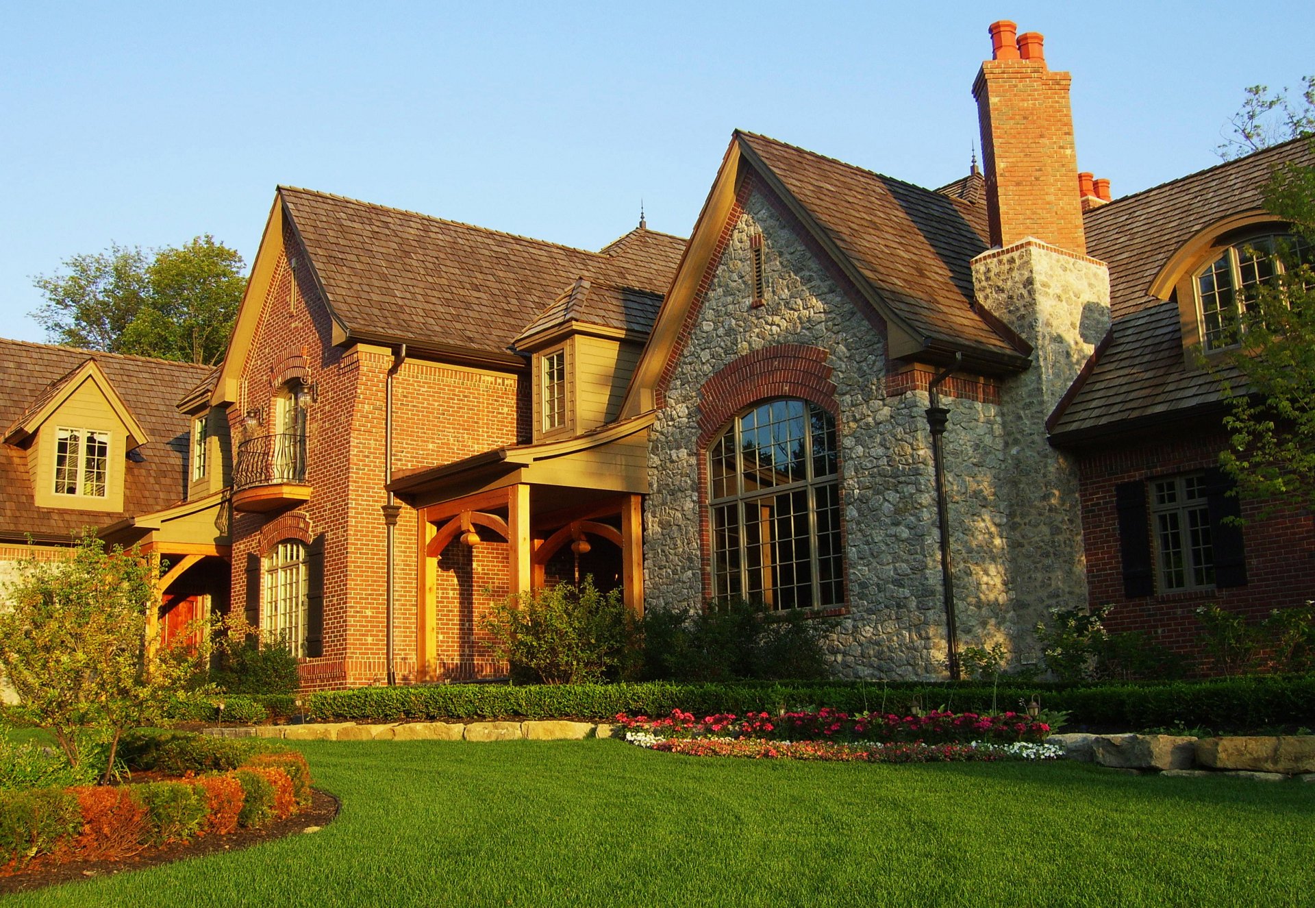 Elegant Brick and Stone House | Stunning Architectural HD Wallpaper ...