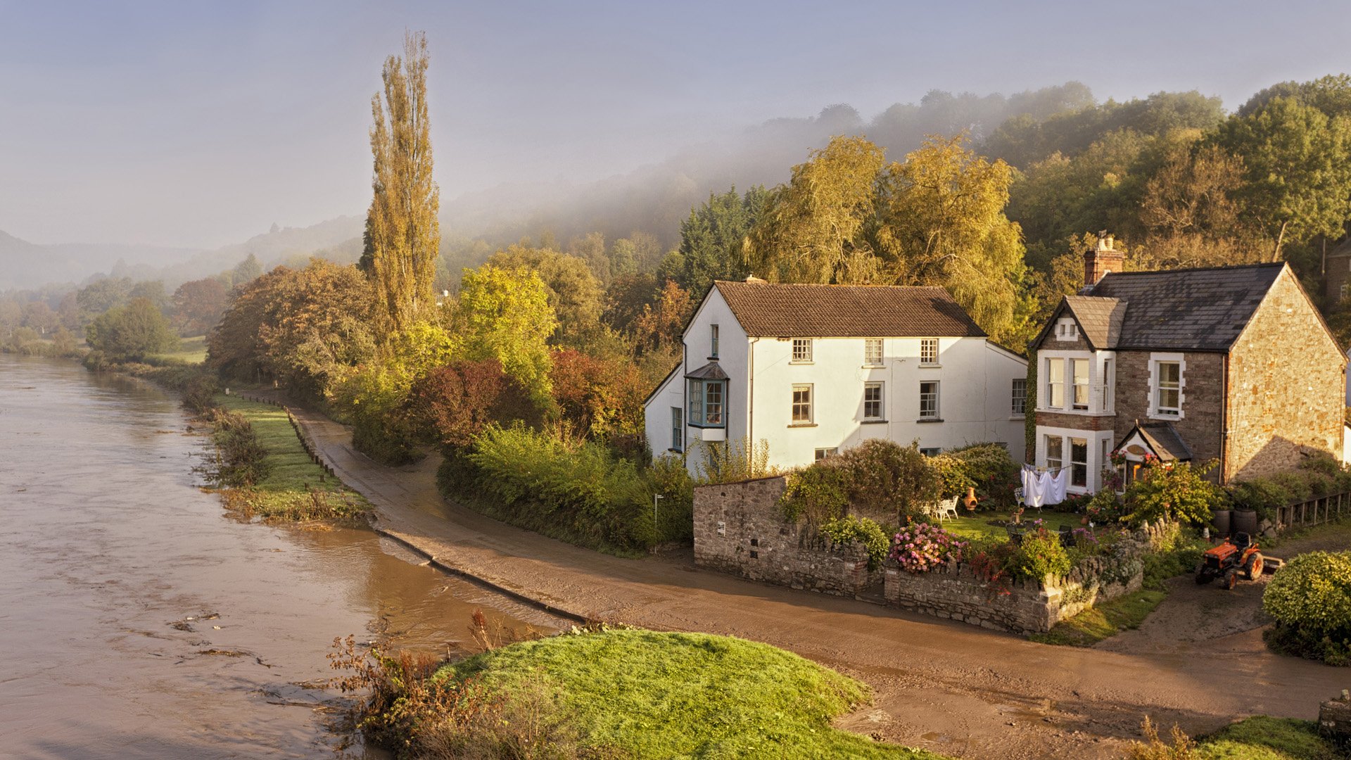 Charming Riverside Cottage: HD Man-Made House Wallpaper