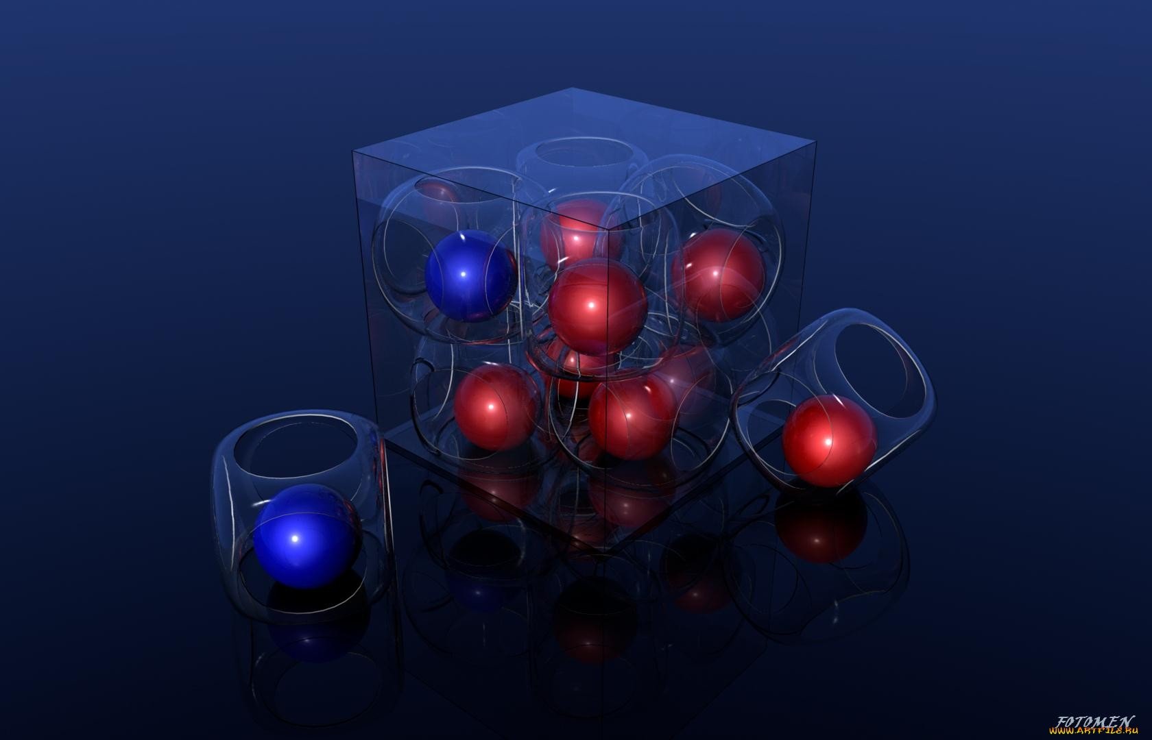 HD CGI: Translucent Cube of Red & Blue Spheres — 3D Art Wallpaper ...