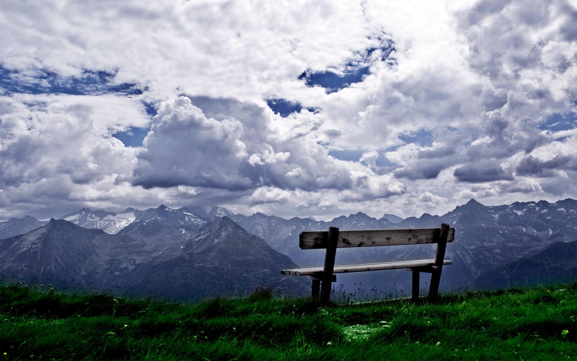 Download Landscape Mountain Cloud Man Made Bench HD Wallpaper