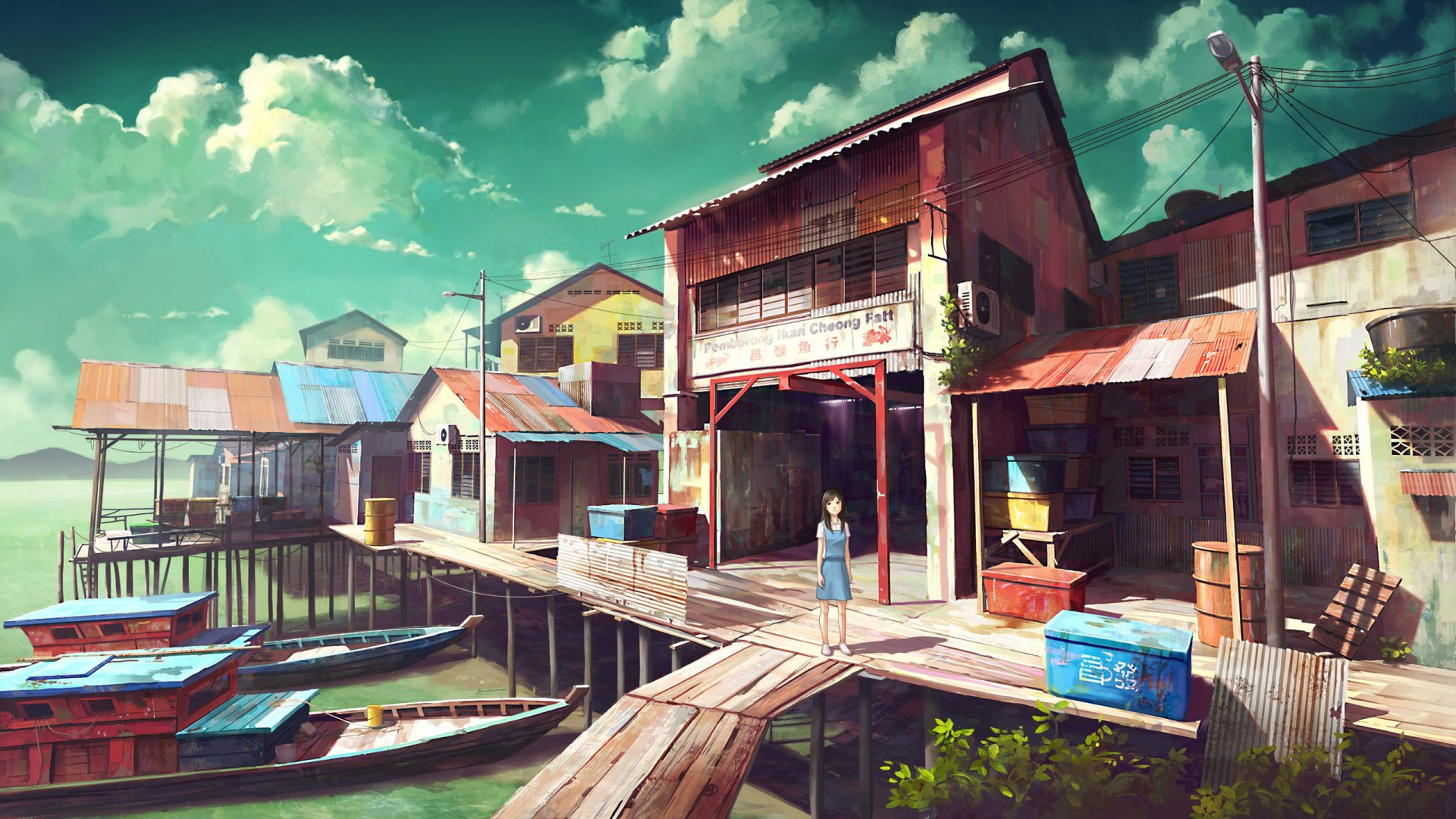 Anime Waterfront Village - HD Wallpaper by Chong FeiGiap