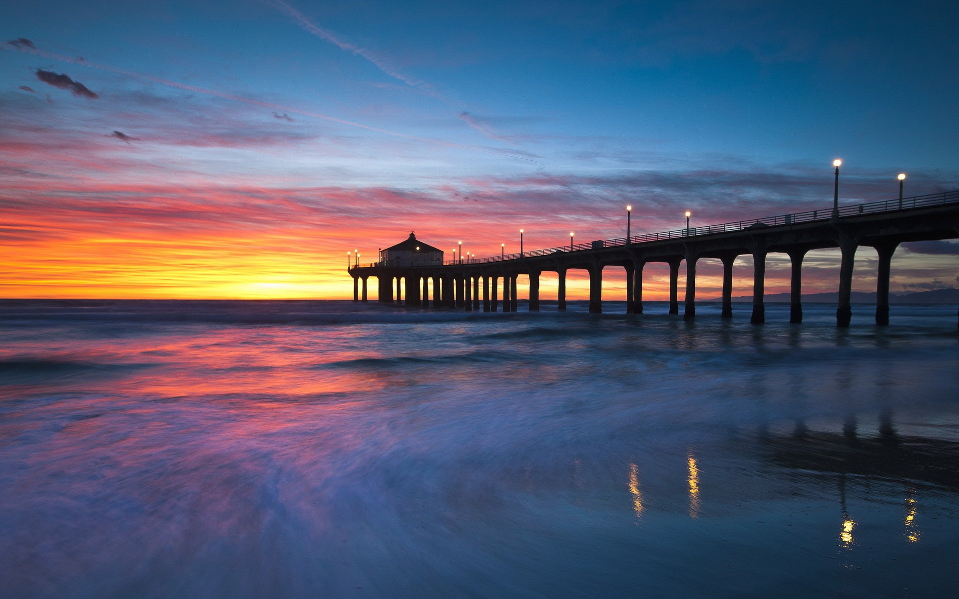 Sunset Pier — Man-Made HD Ocean Wallpaper