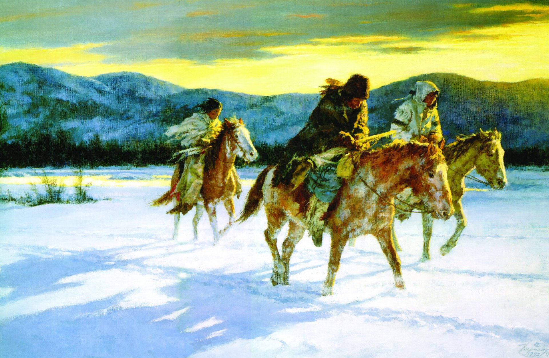 Native American Journey: Artistic HD Winter Vista Wallpaper