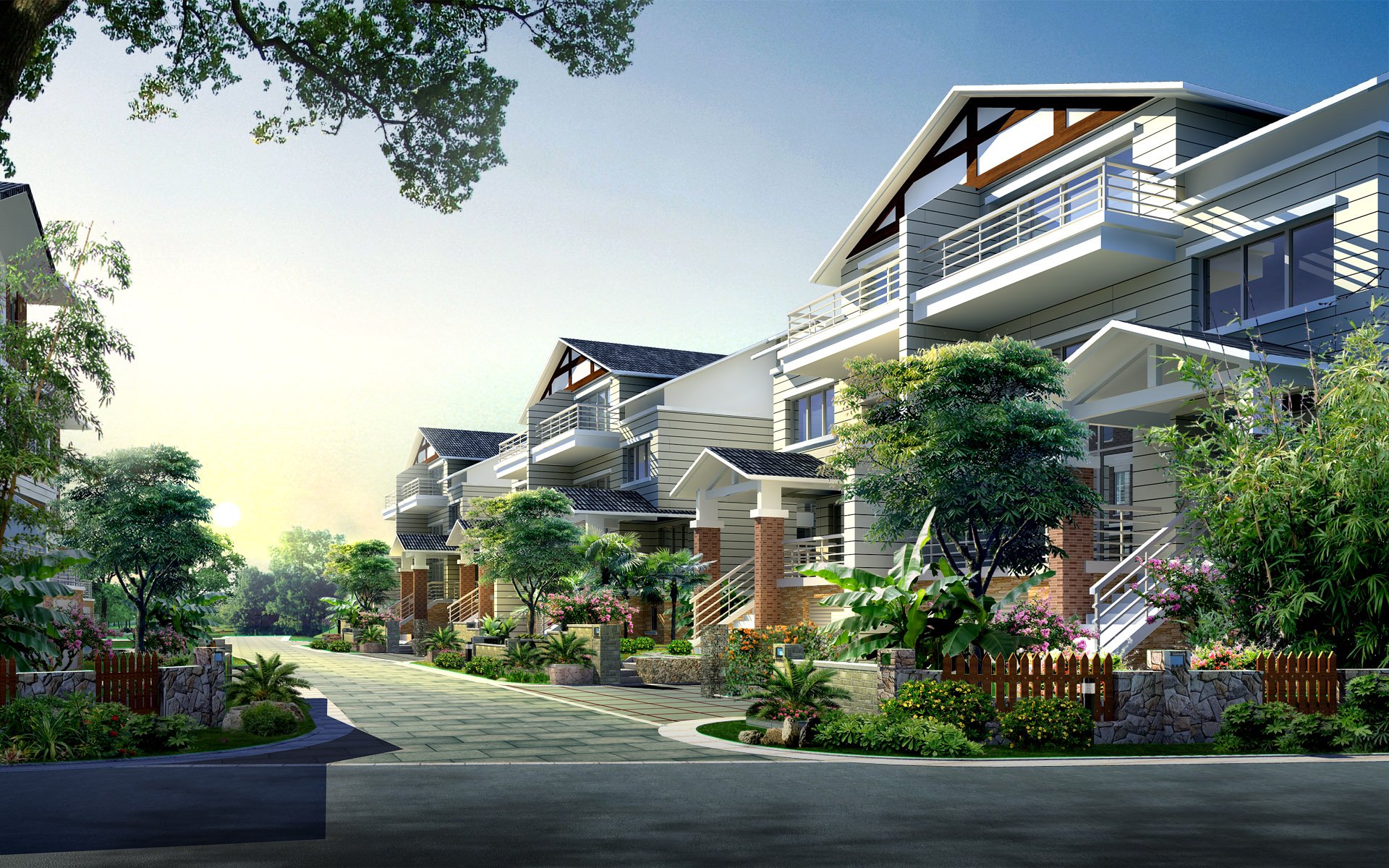 Artistic Serenity: HD Modern House Landscape Wallpaper | 1920x1200 ...